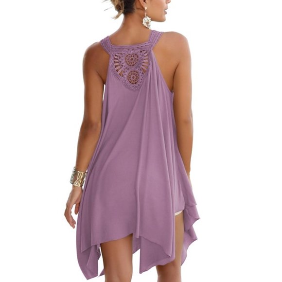Rob Zelter | Dresses | Purple Handkerchief Hem Crochet Back Sundress ...